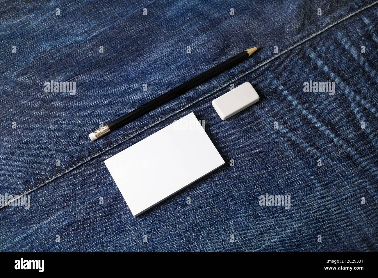 Business cards, pencil, eraser Stock Photo - Alamy