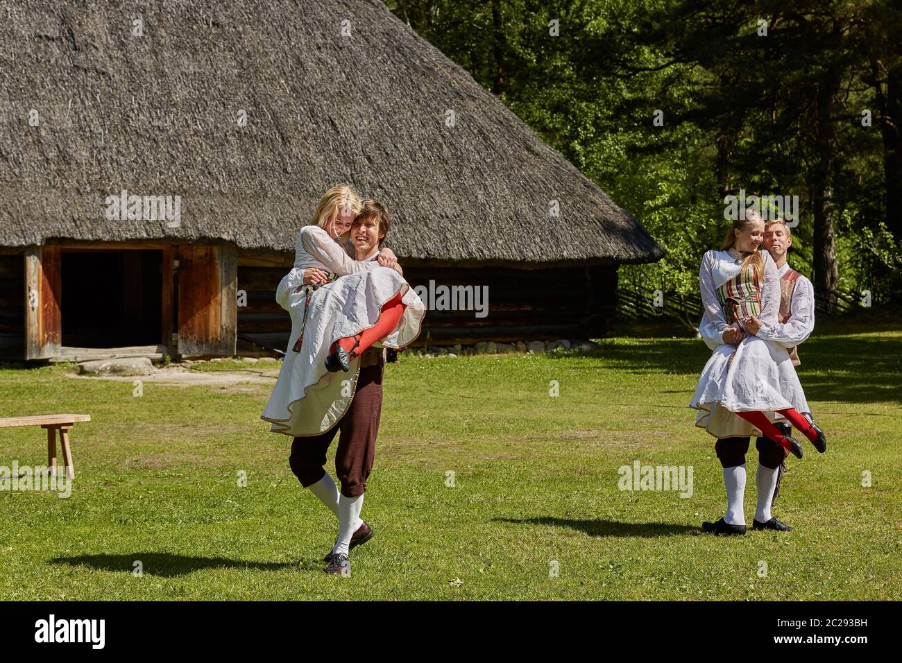 Local dancers and their traditional performance at the open air museum, Vabaohumuuseumi kivikulv ...