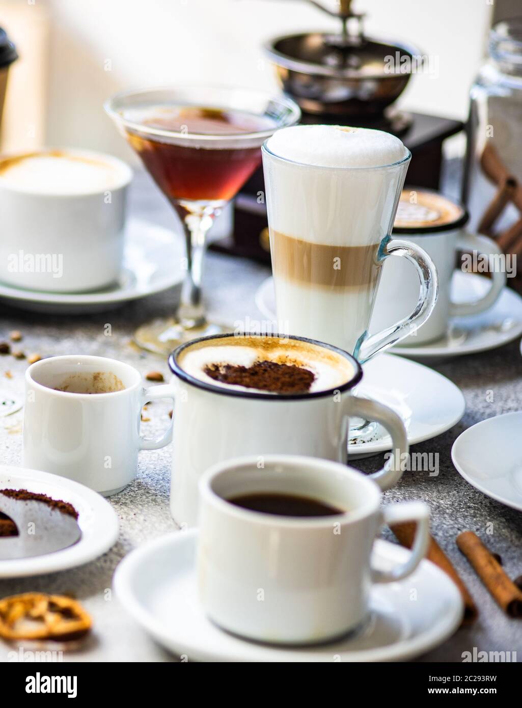 Variety of coffee drink types Stock Photo - Alamy