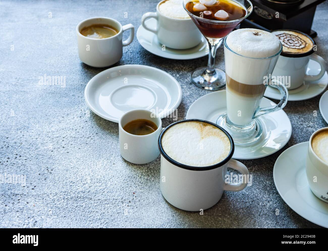 Variety of coffee drink types Stock Photo - Alamy
