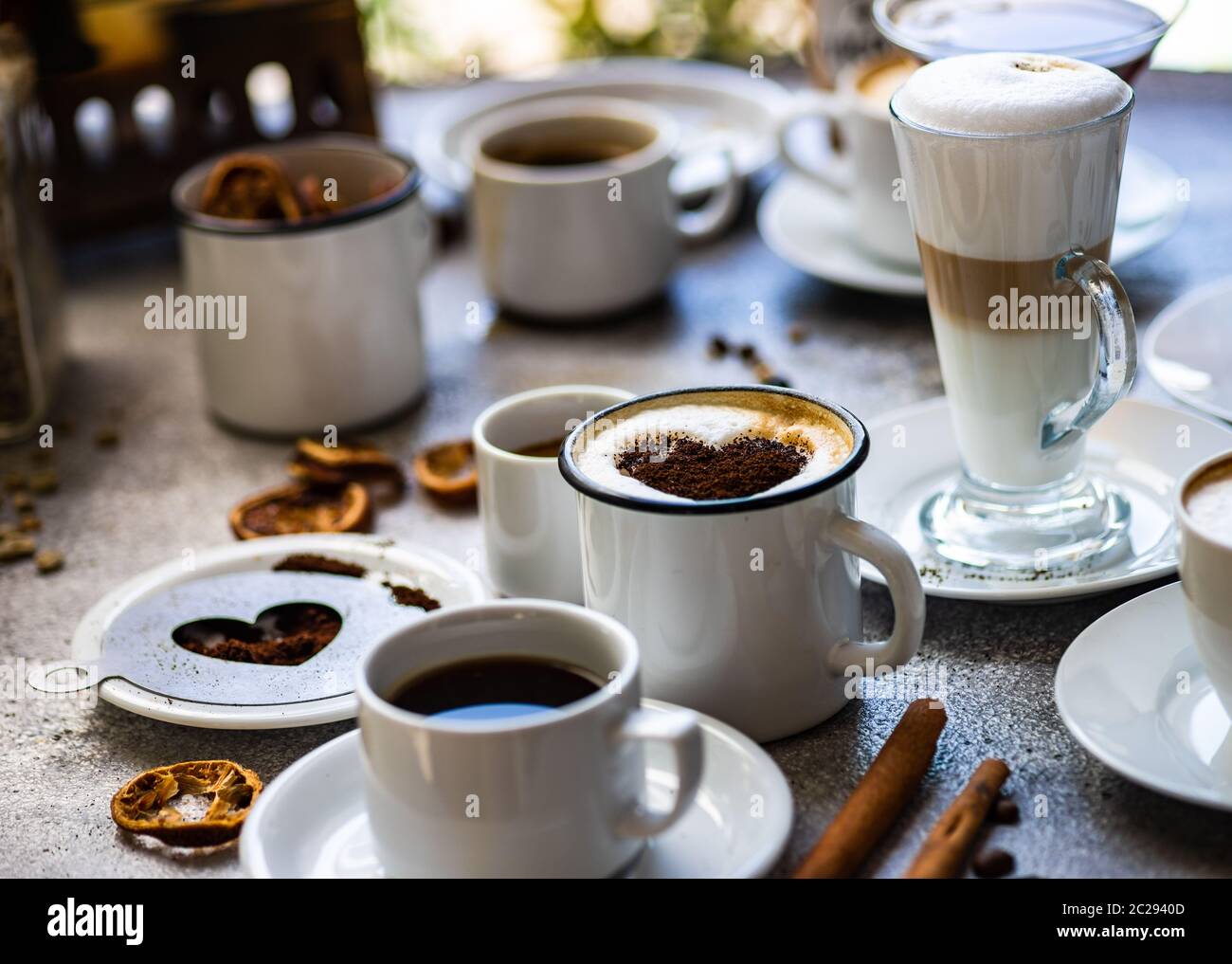 Variety of coffee drink types Stock Photo - Alamy