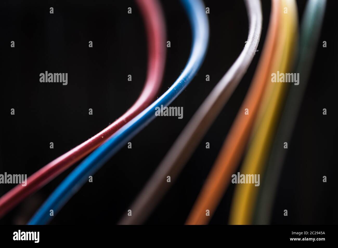 Colored power cables that come from a transformer Stock Photo - Alamy