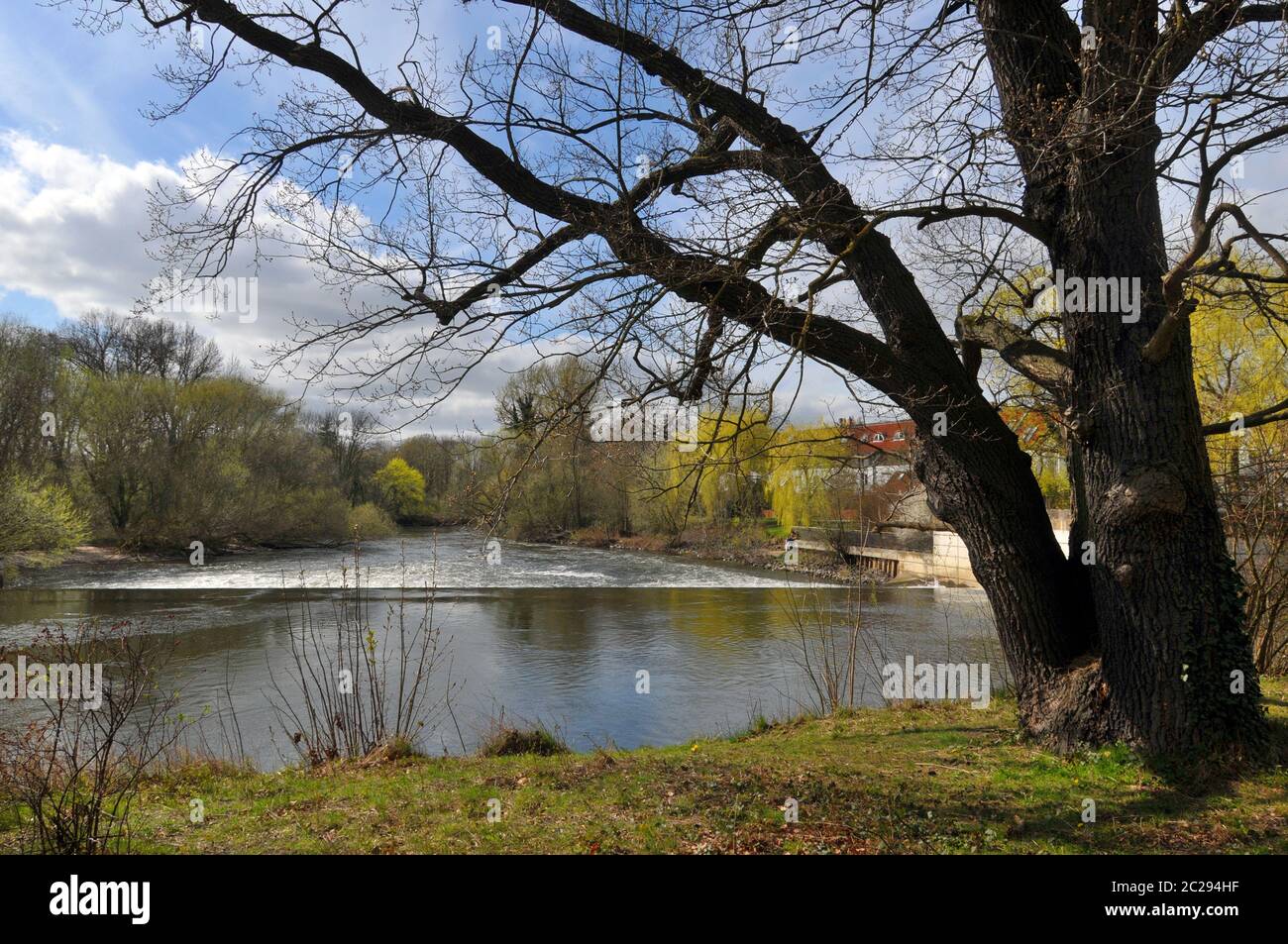 Landscape with Leine weir in Hannover Stock Photo - Alamy