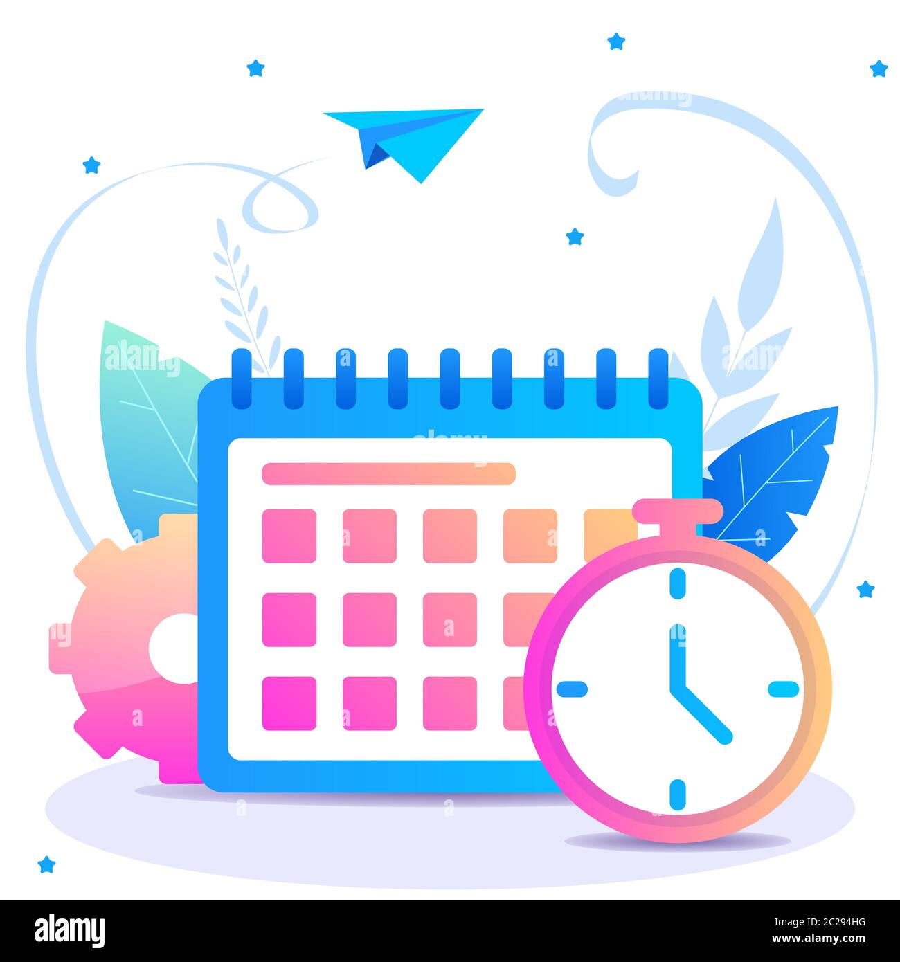 Vector concept with calendar and clock. Illustration for your ...