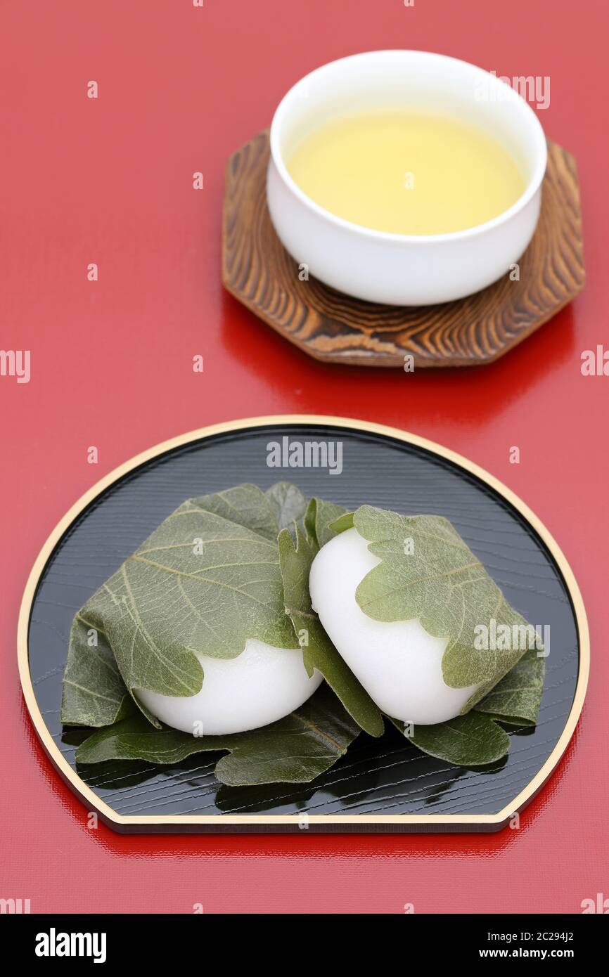 Japanese Kashiwa mochi, traditional sweet for spring season Stock Photo ...