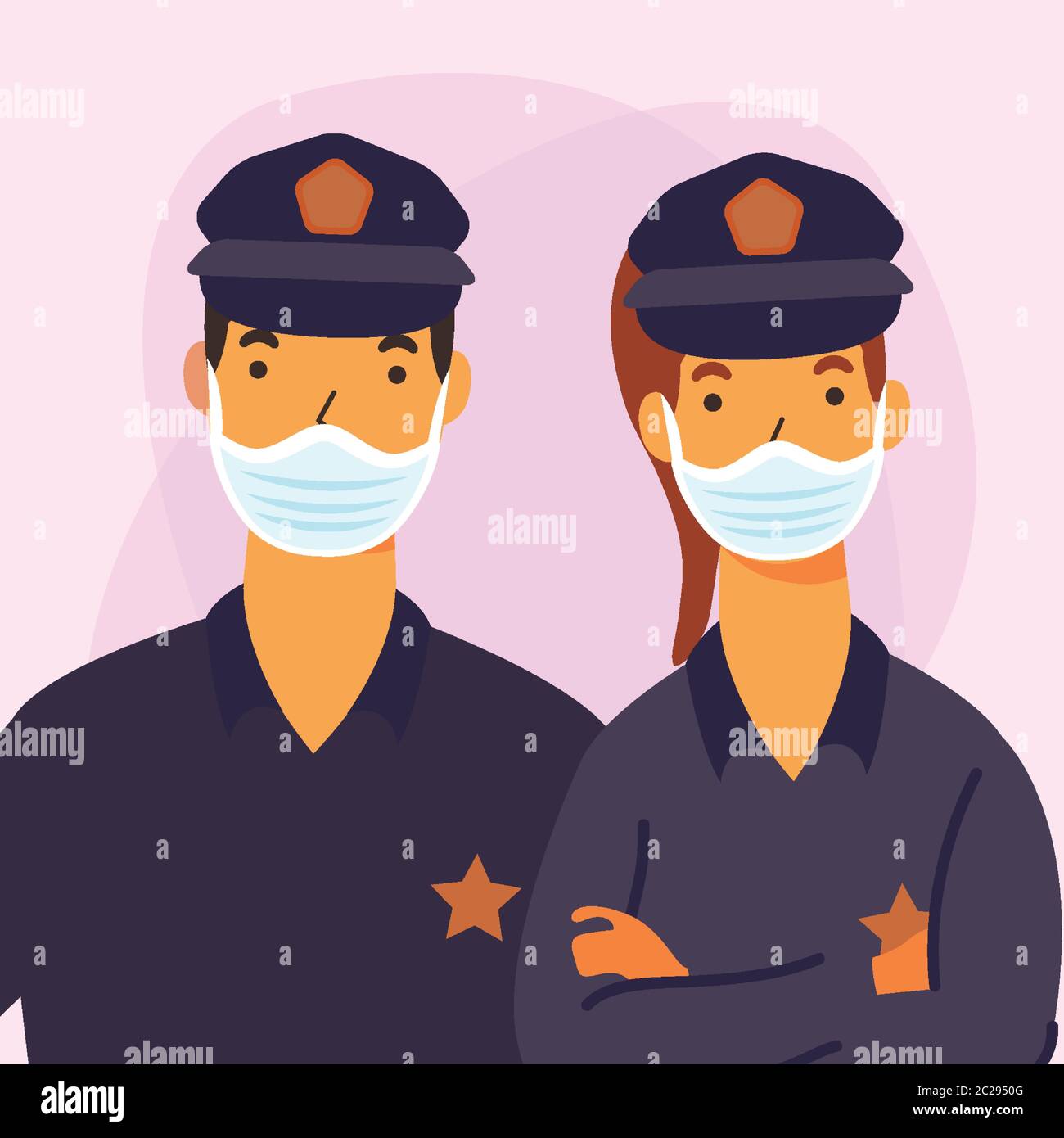 police woman and man with mask design, Workers occupation and job theme ...