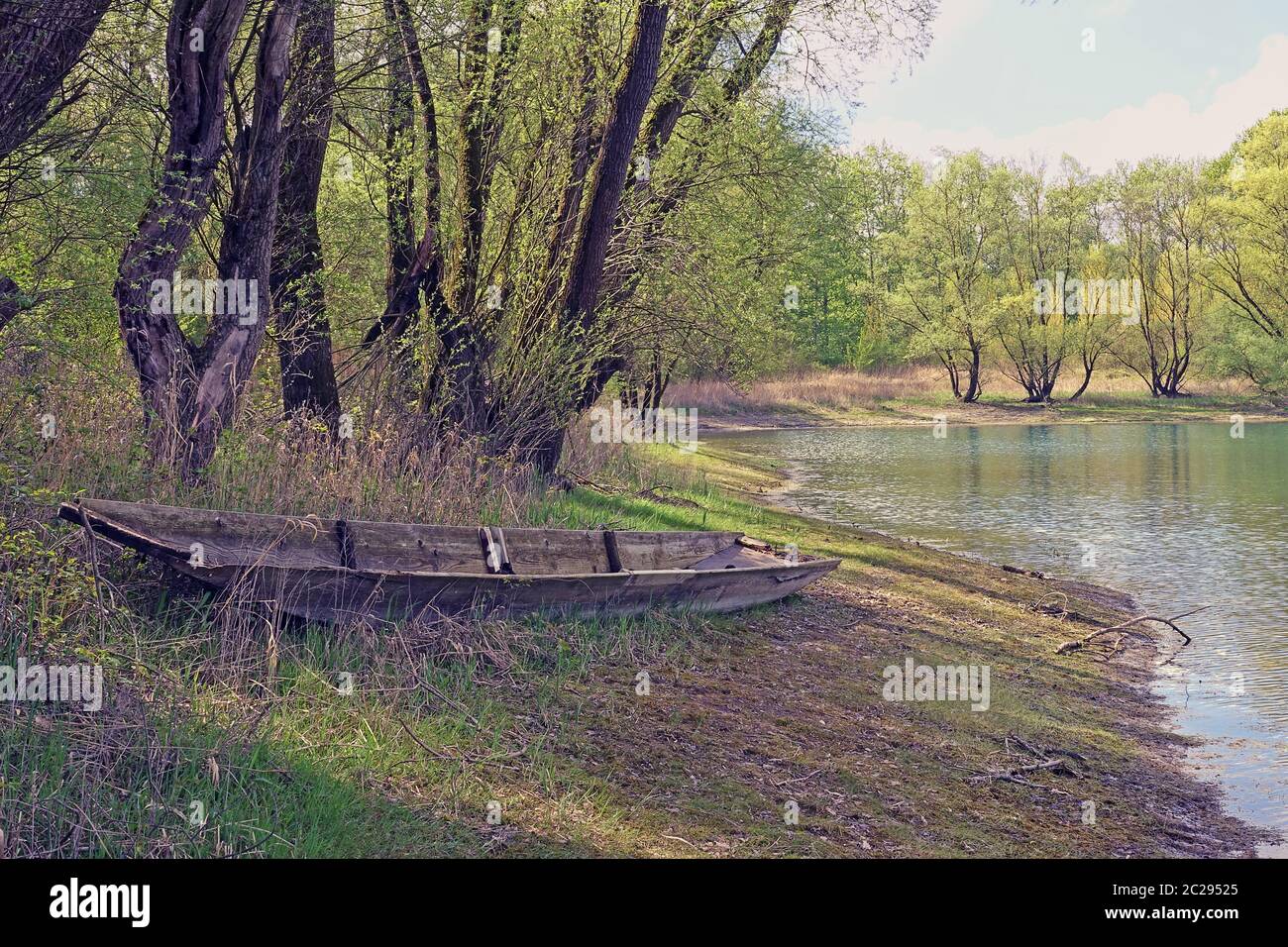 Maroder wooden barge in the Rastatter Rheinaue Stock Photo - Alamy