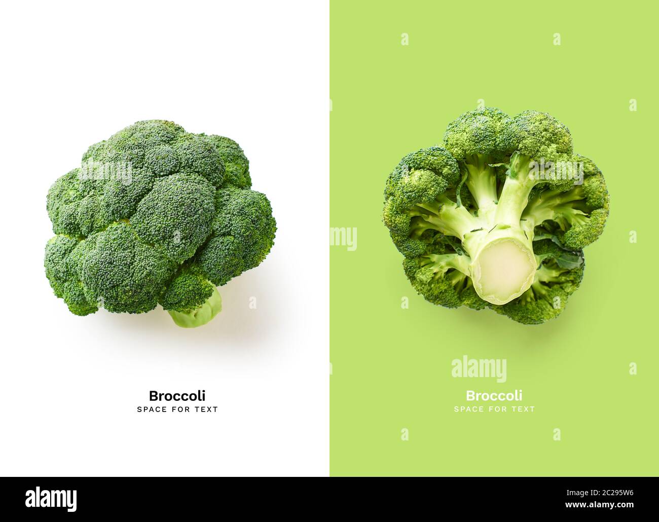 Creative layout with isolated broccoli. Top view copy space. Healthy ...