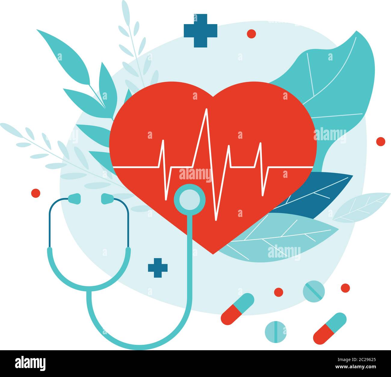 Vector flat illustration, routine medical examination, heart concept ...