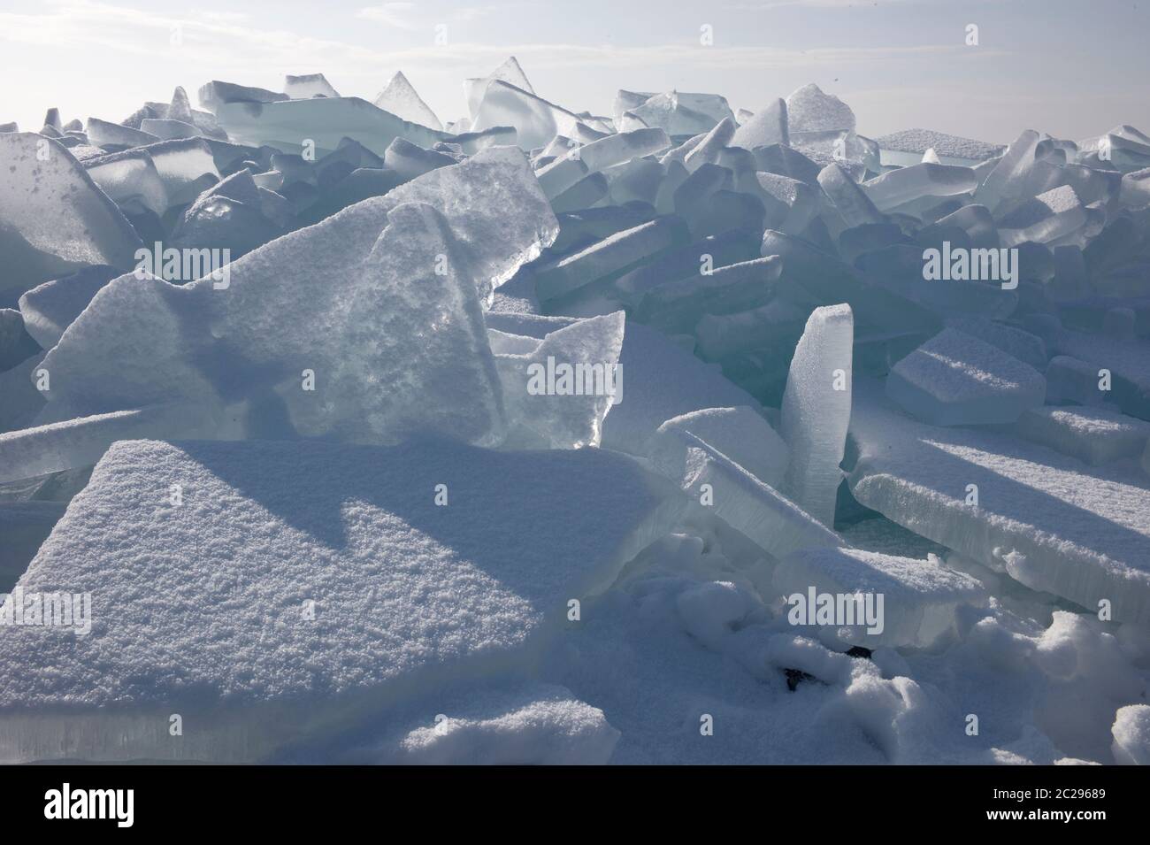 Floating or shelf ice on the coastline of the IJsselmeer in the ...