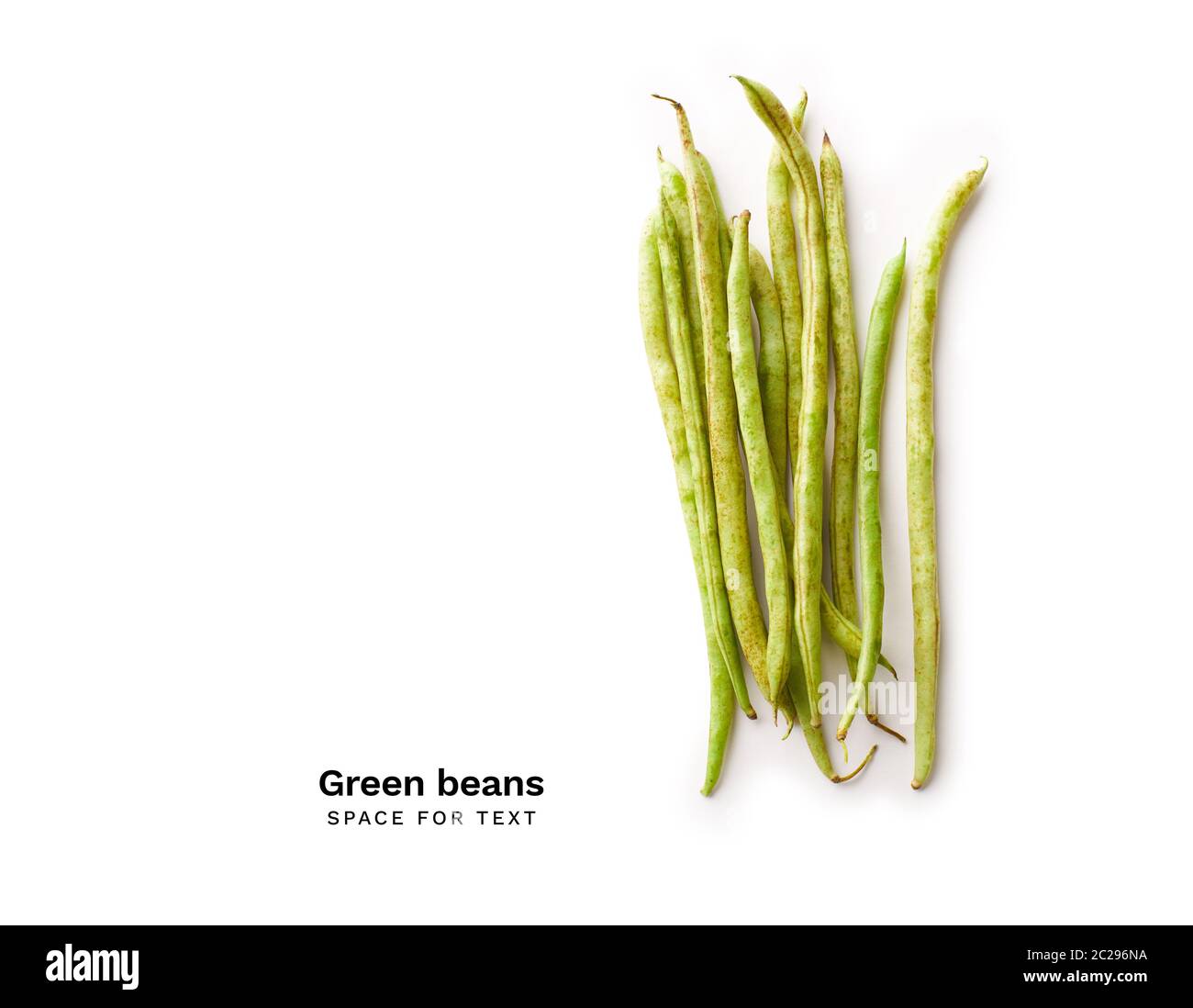 Creative layout with isolated green beans. Top view with copy space on ...