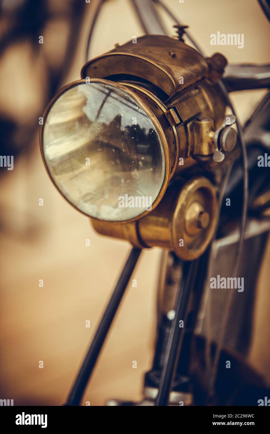Close up shot of a classic vintage motorcycle headlight Stock Photo - Alamy