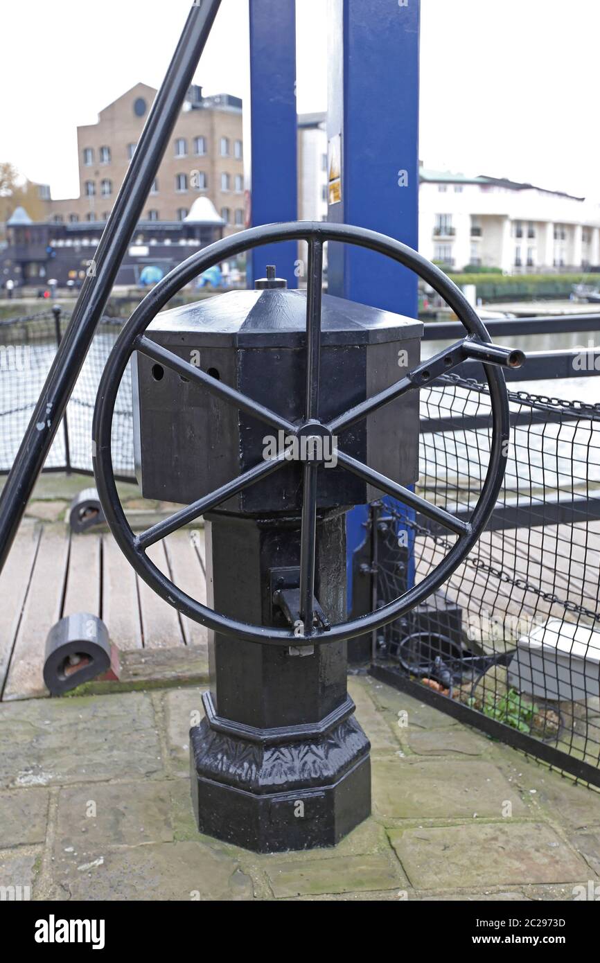 Steering Wheel Control for Movable Footbridge Over Canal Stock Photo ...