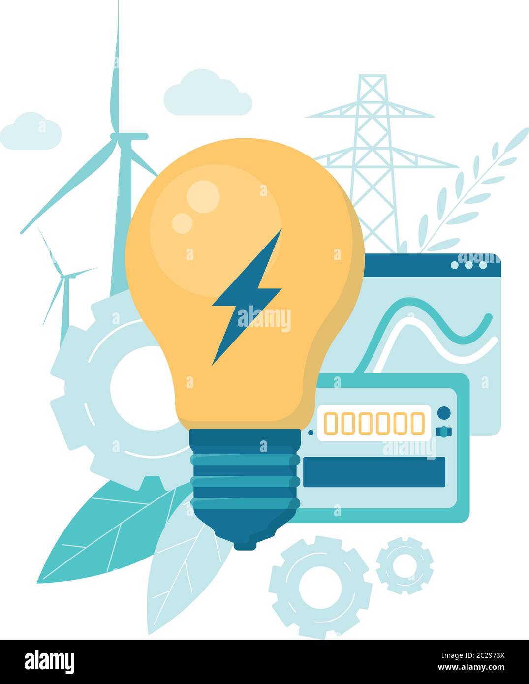 Smart energy consumption concept. Flat Cartoon Vector Illustration ...