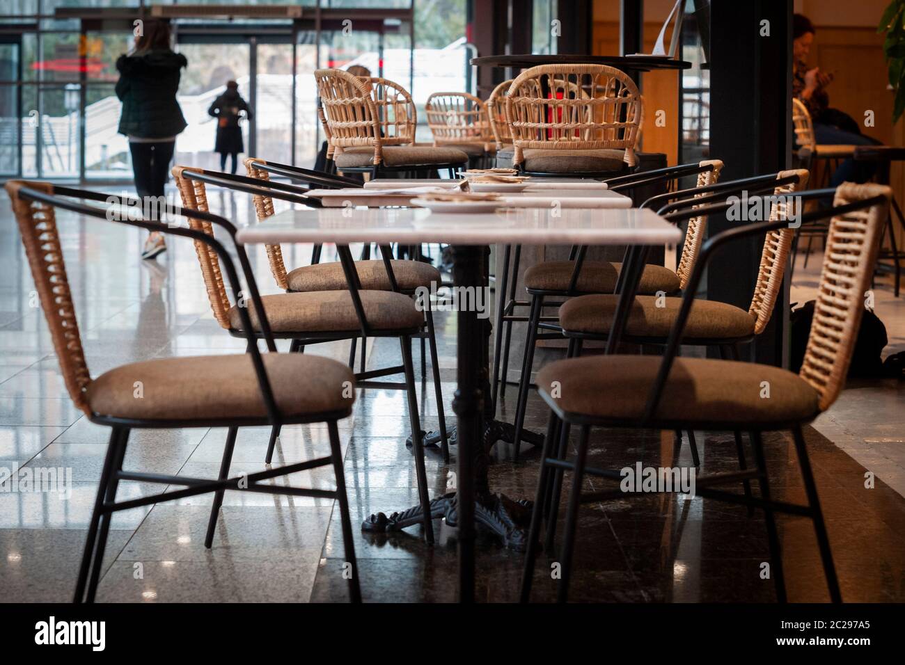 terrace of an empty bar in a shopping mall Stock Photo - Alamy