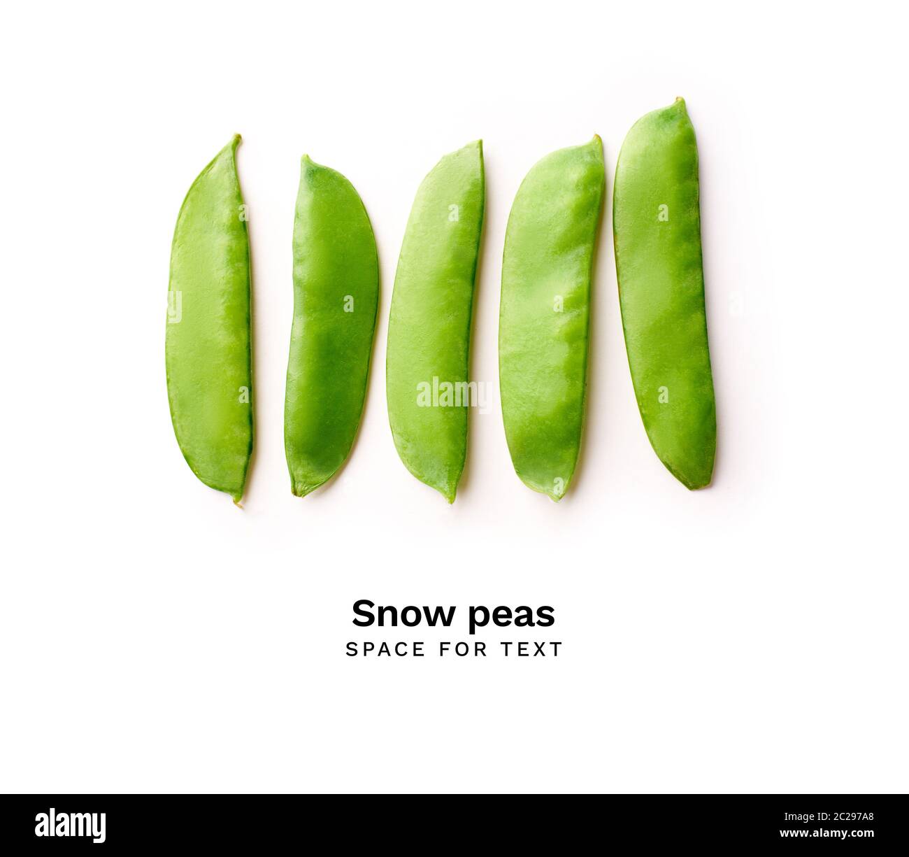 Top view image of fresh thin snow peas isolated on white background ...