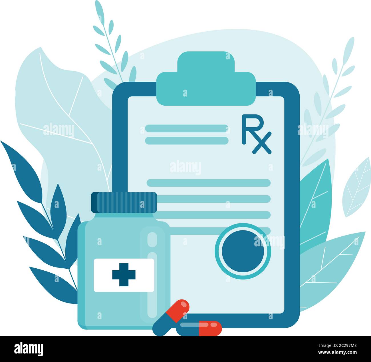 Medical prescription illustration. Pill bottle concept on white ...