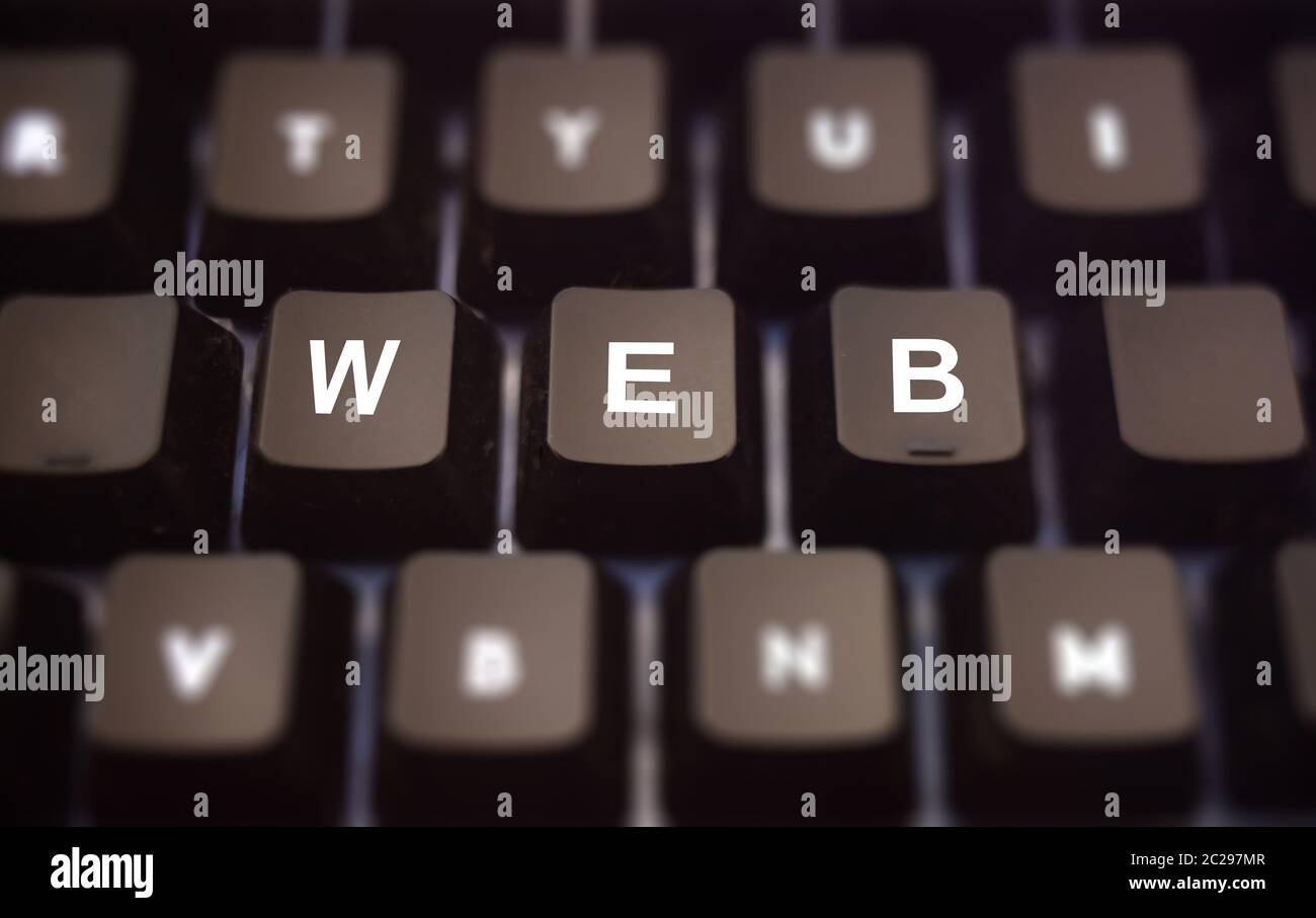 World Wide Web concept. Web word written on keypad. Black keys with white letters message of ...