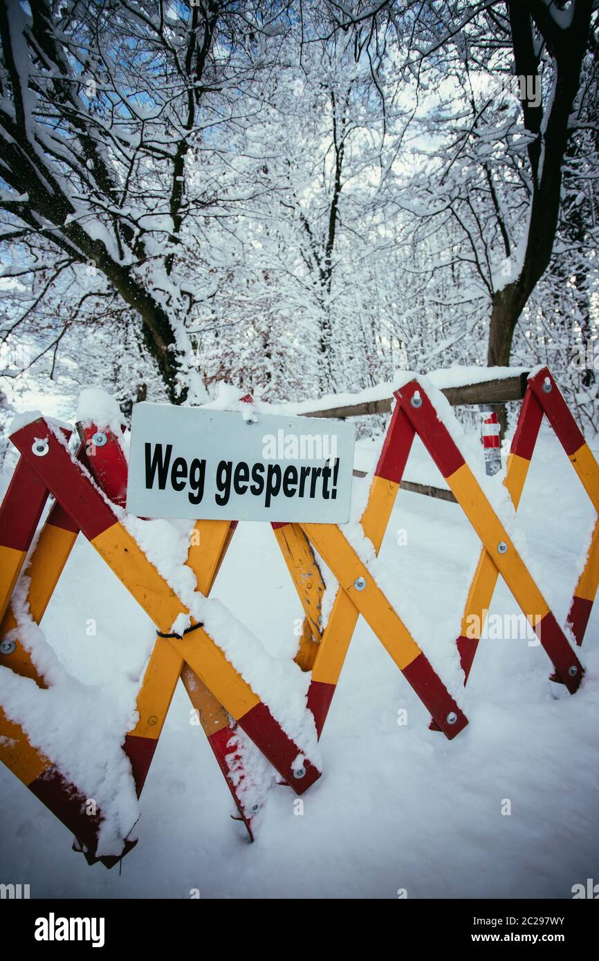 Closed walking path, winter, danger of avalances Stock Photo - Alamy