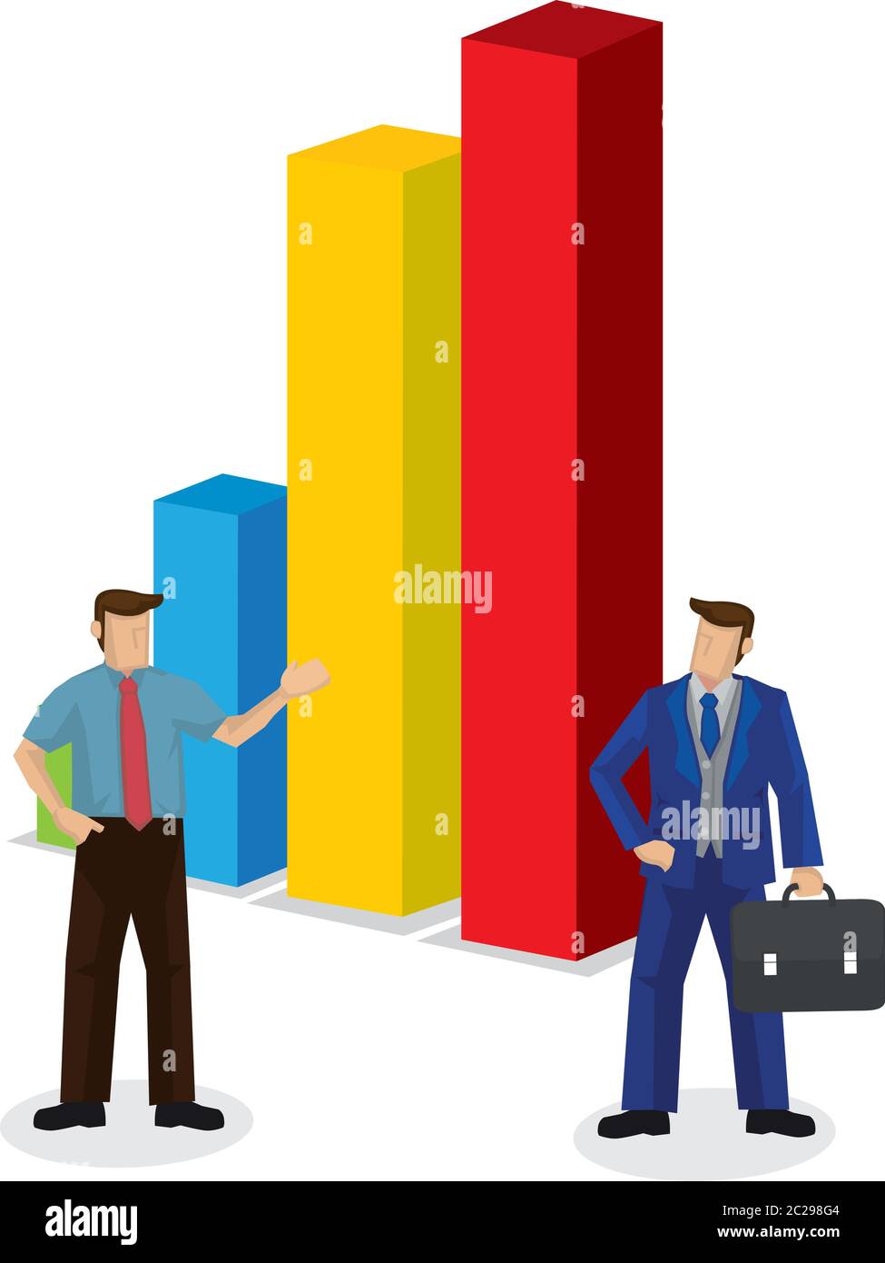 Set of businessman giving a presentation with a giant market chart ...