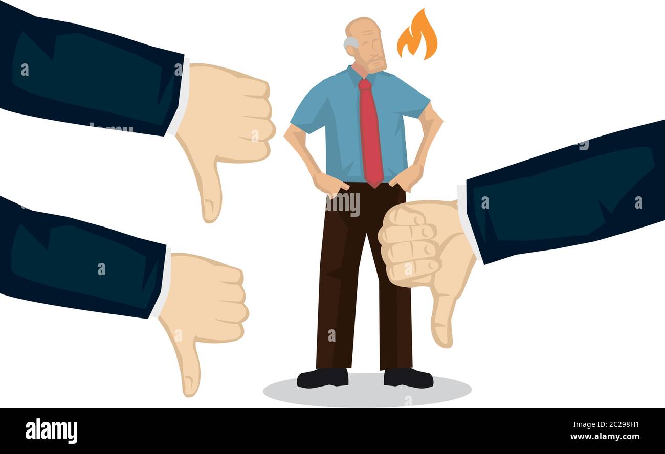 Old worker angry with the disapproval of his other colleagues. Concept ...