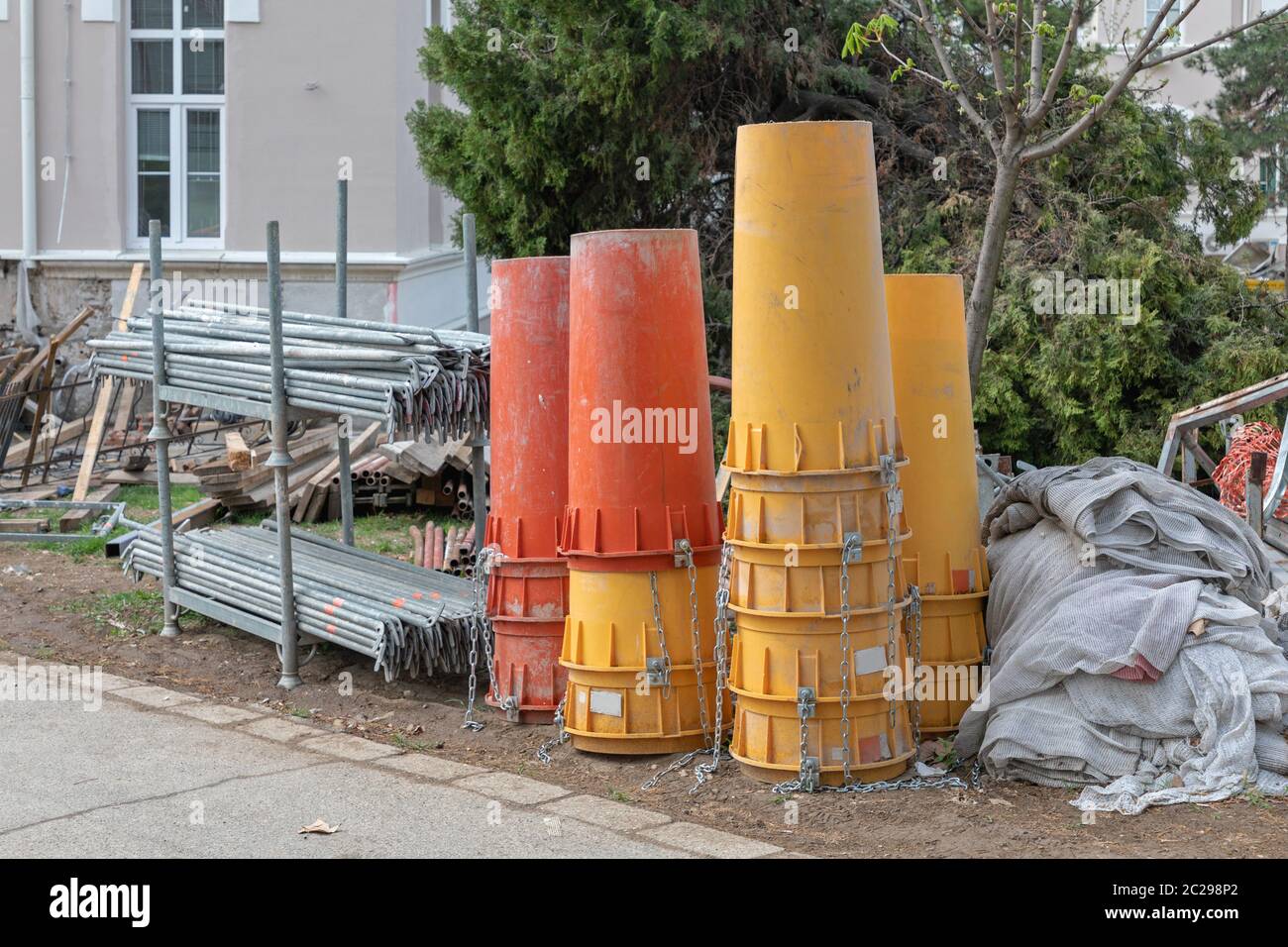 Dumping Tubes For Debris at Construction Site Stock Photo - Alamy