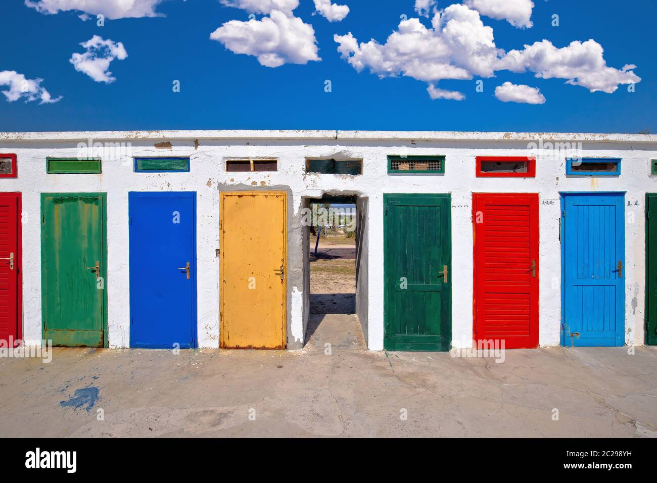 Jadrija beach colorful cabins view, tourist destination in Sibenik ...