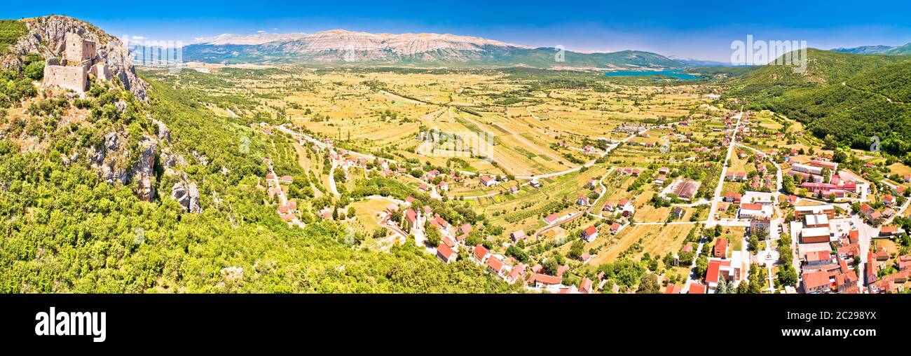 Town of Vrlika and Peruca lake aerial panoramic view, Dalmatian Zagora ...