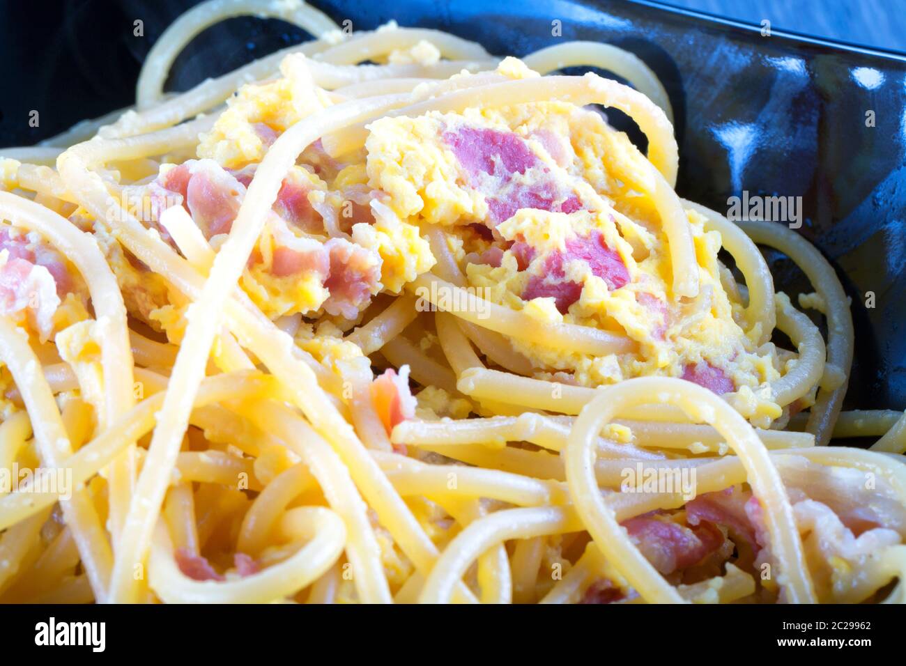 Spaghetti alla Carbonara, close up, horizontal image Stock Photo - Alamy