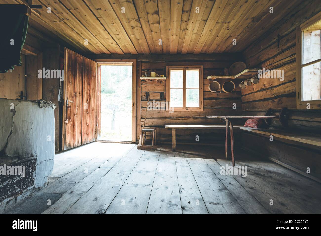 Mountain hut in Austria: rustic wooden interior Stock Photo - Alamy