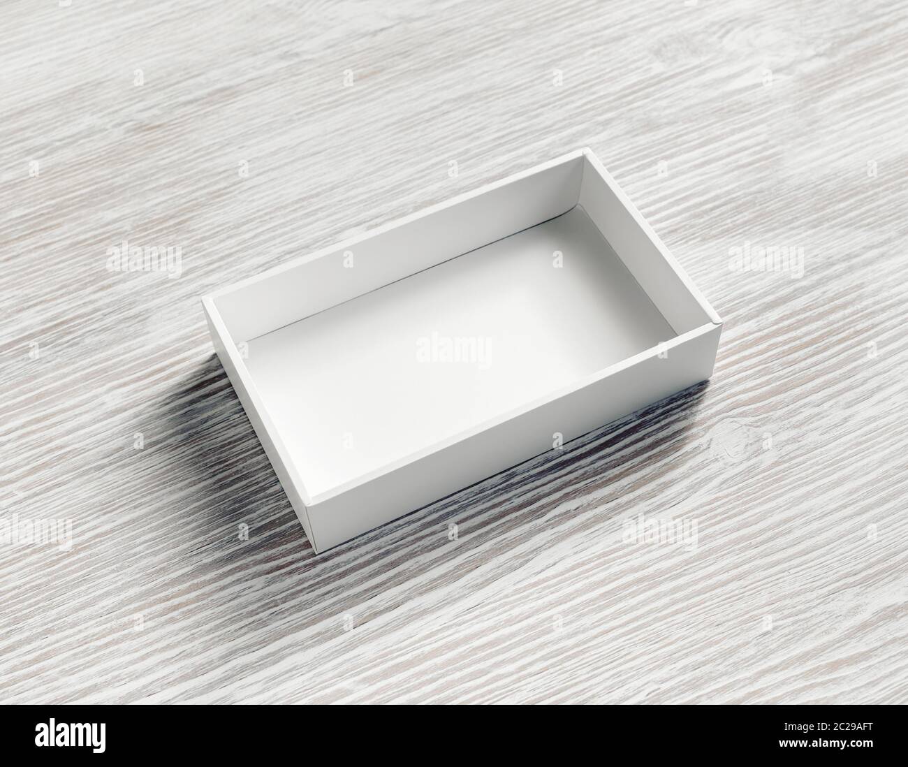 Blank white paper opened box on light wooden background Stock Photo - Alamy
