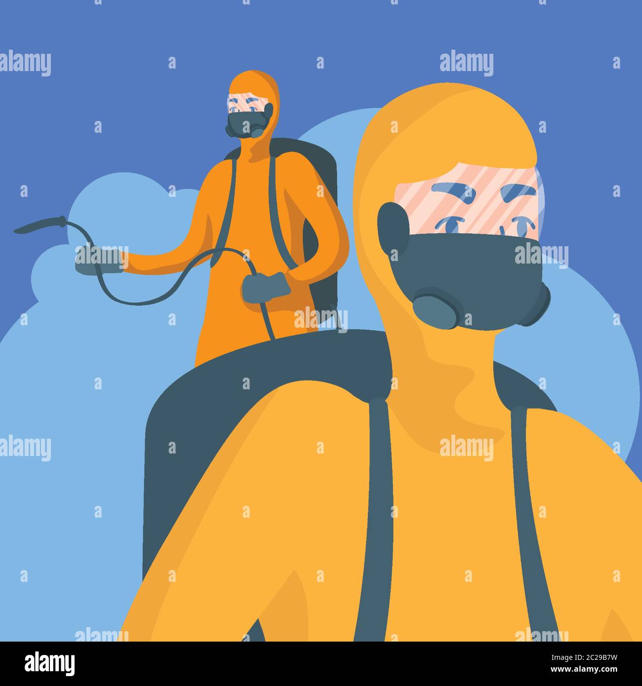 Men with protective suit spraying design, Disinfection service and ...