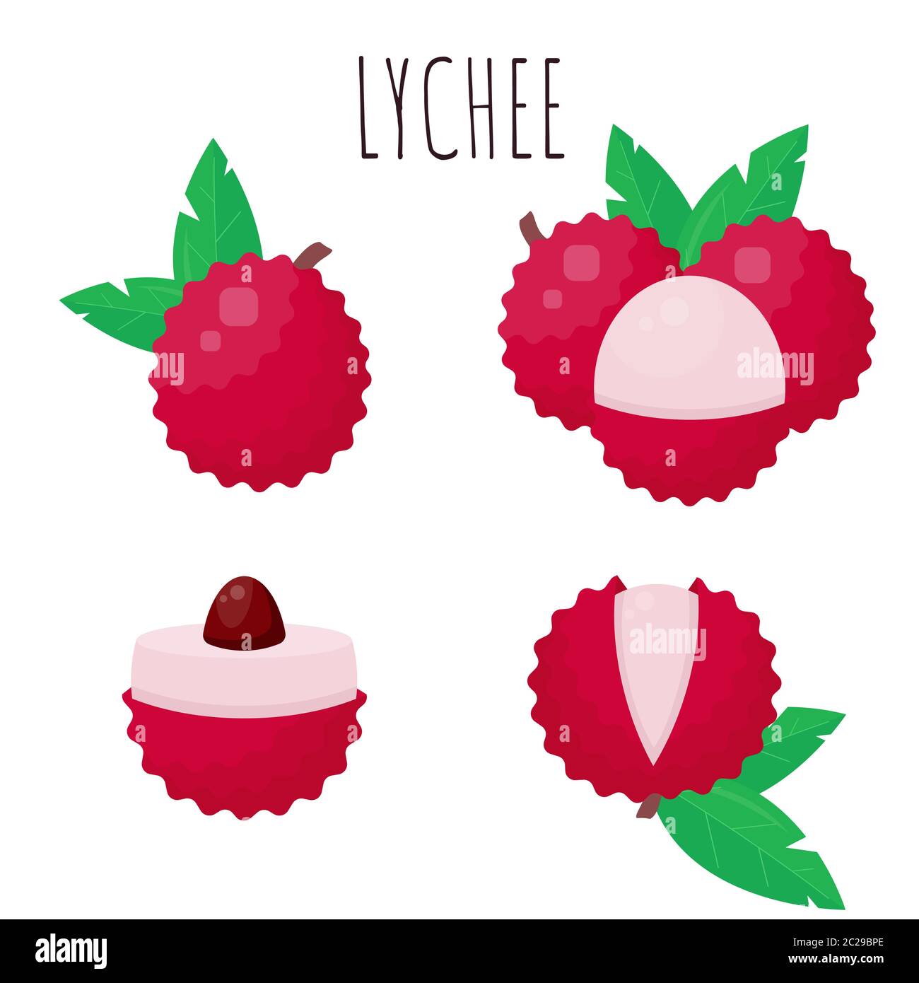 Lychee with leaves isolated on white background. Tropical fruit ...