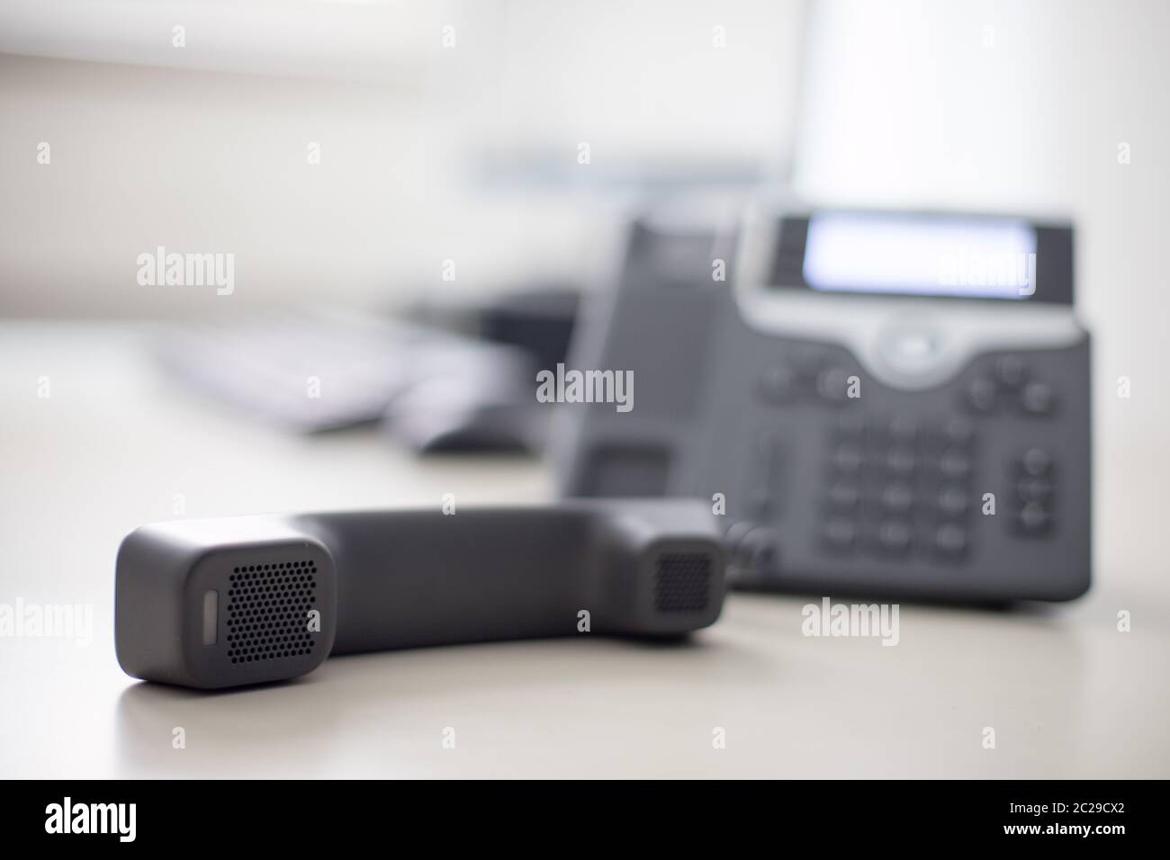 Classical black telephone in the office, customer support and telesale ...