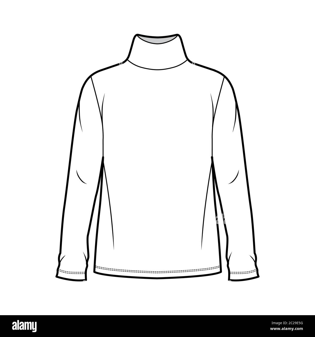 Cotton jersey top technical fashion illustration with turtleneck, tunic ...