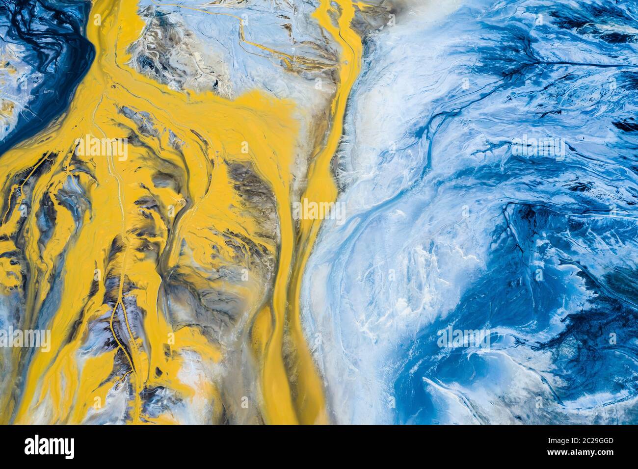 Aerial view of surrealistic industrial place. Human impact on the ...