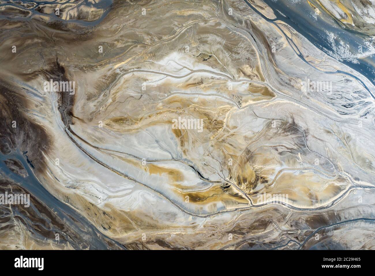 Aerial view of surrealistic industrial place. Human impact on the ...