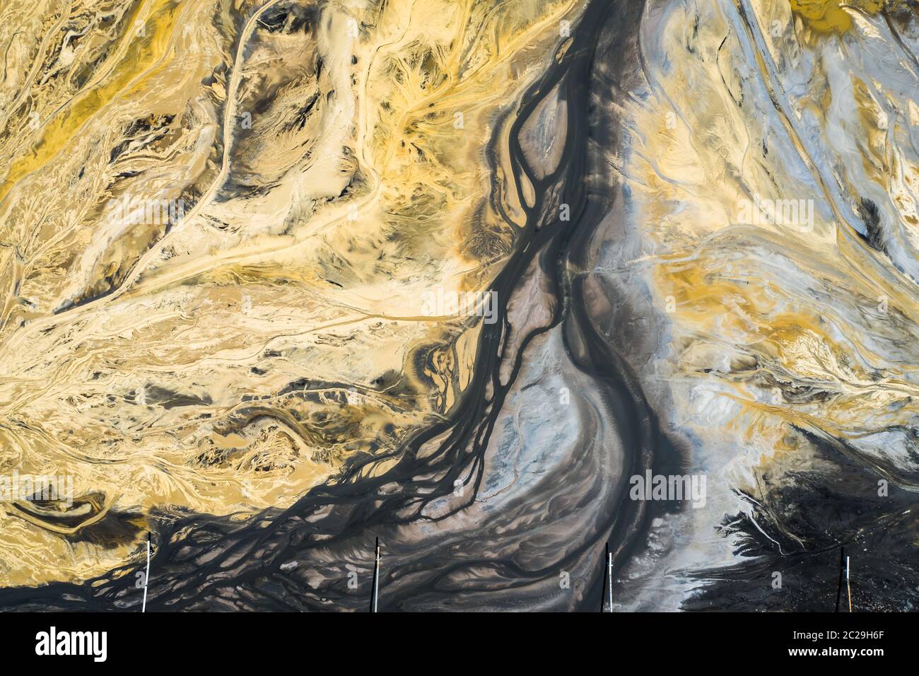 Degraded landscape. Destroyed land. View from above. Surrealistic lake ...