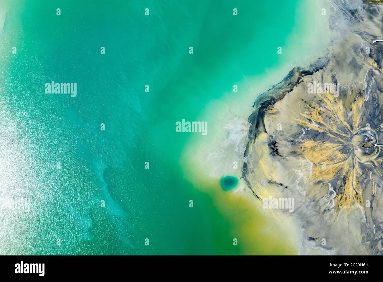 Aerial view of surrealistic industrial place. Human impact on the ...