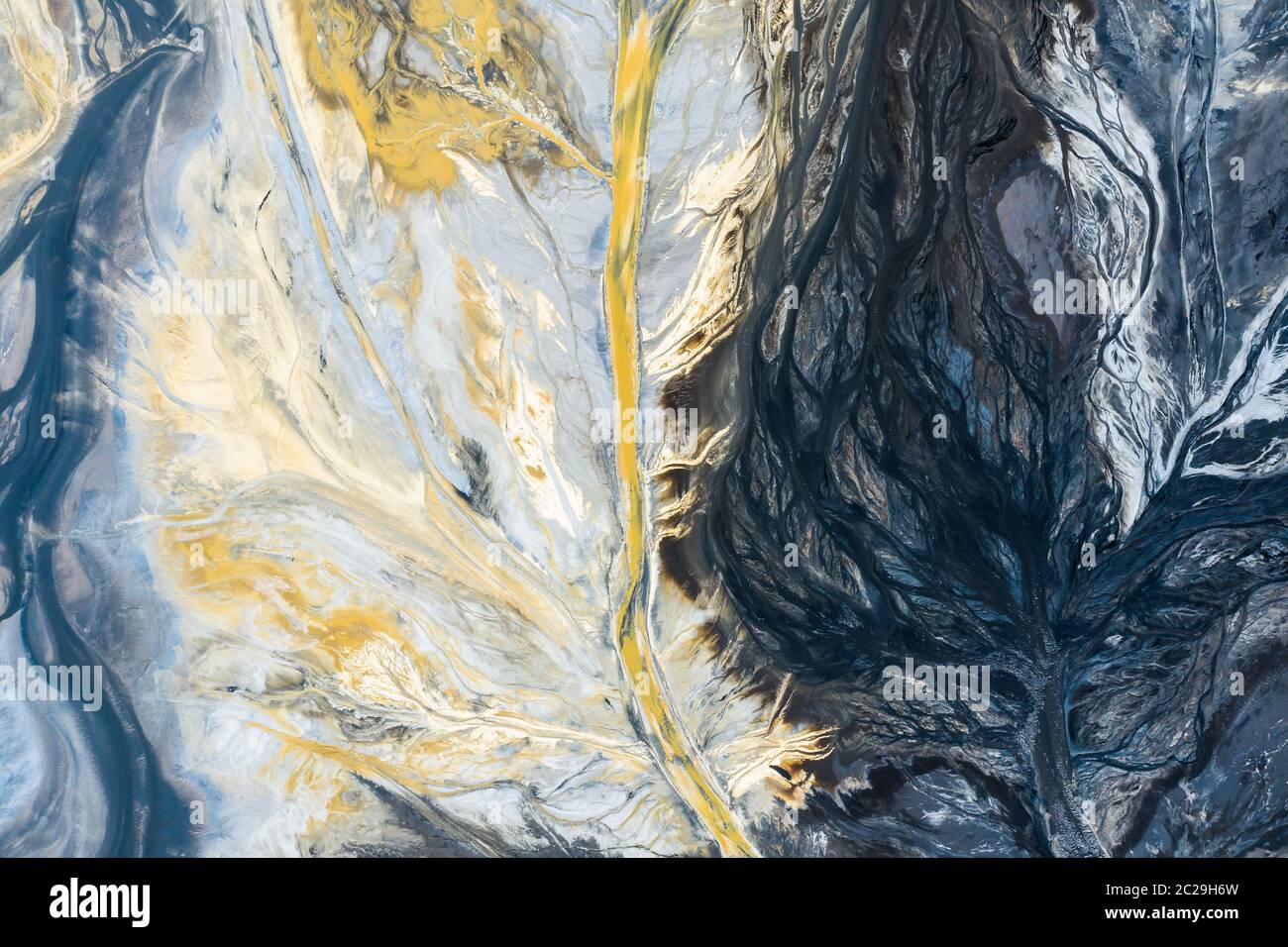 Aerial view of surrealistic industrial place. Human impact on the ...