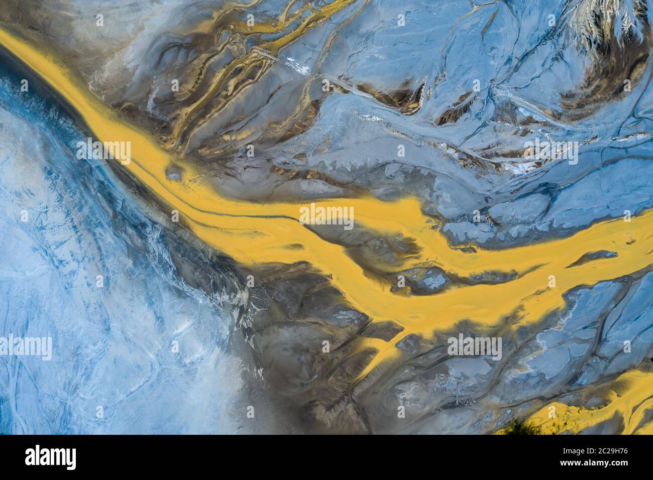 Degraded landscape. Destroyed land. View from above. Surrealistic lake ...