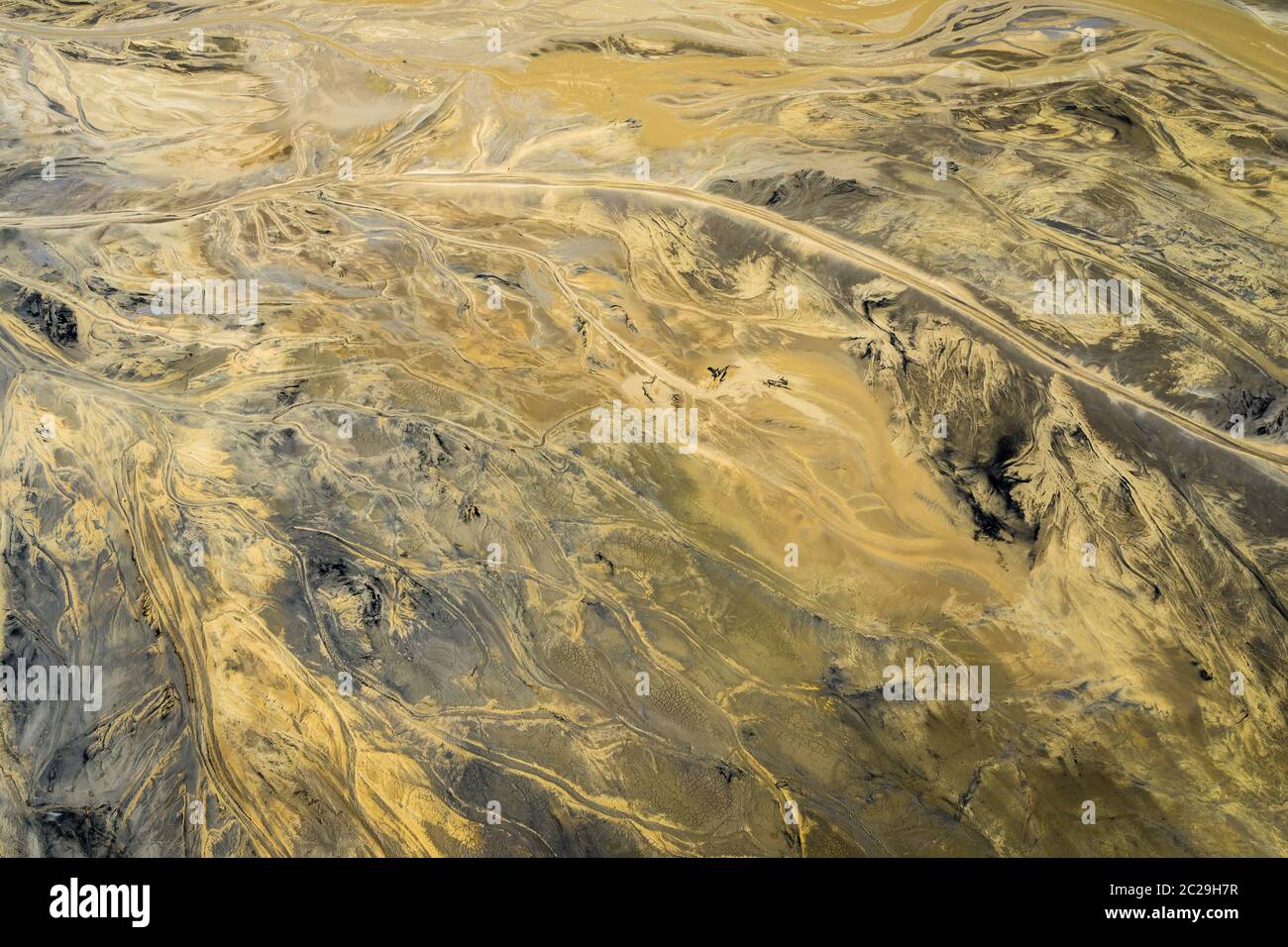 Degraded landscape. Destroyed land. View from above. Surrealistic lake ...