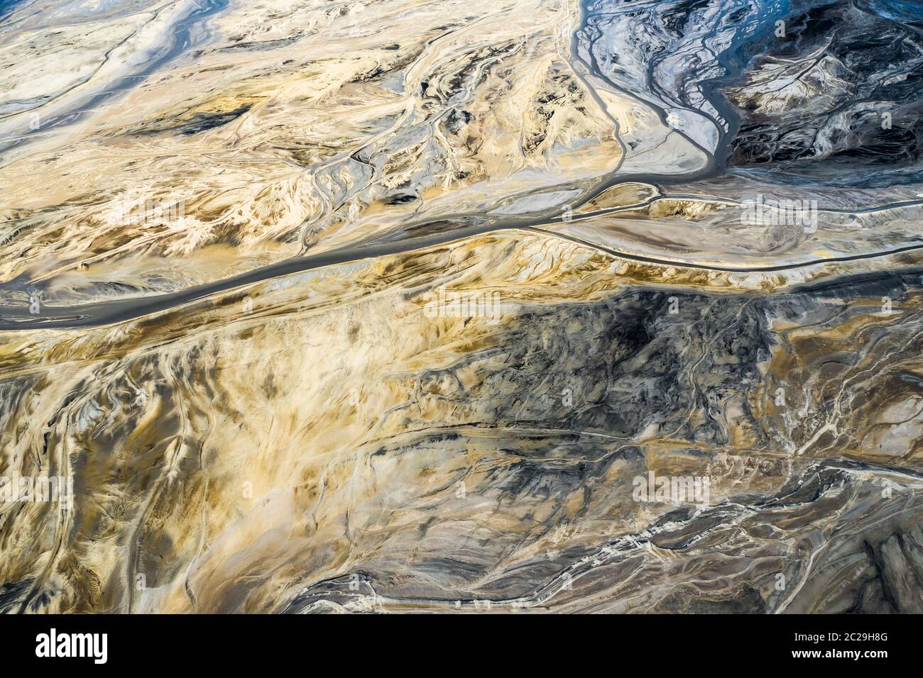 Aerial view of surrealistic industrial place. Human impact on the ...