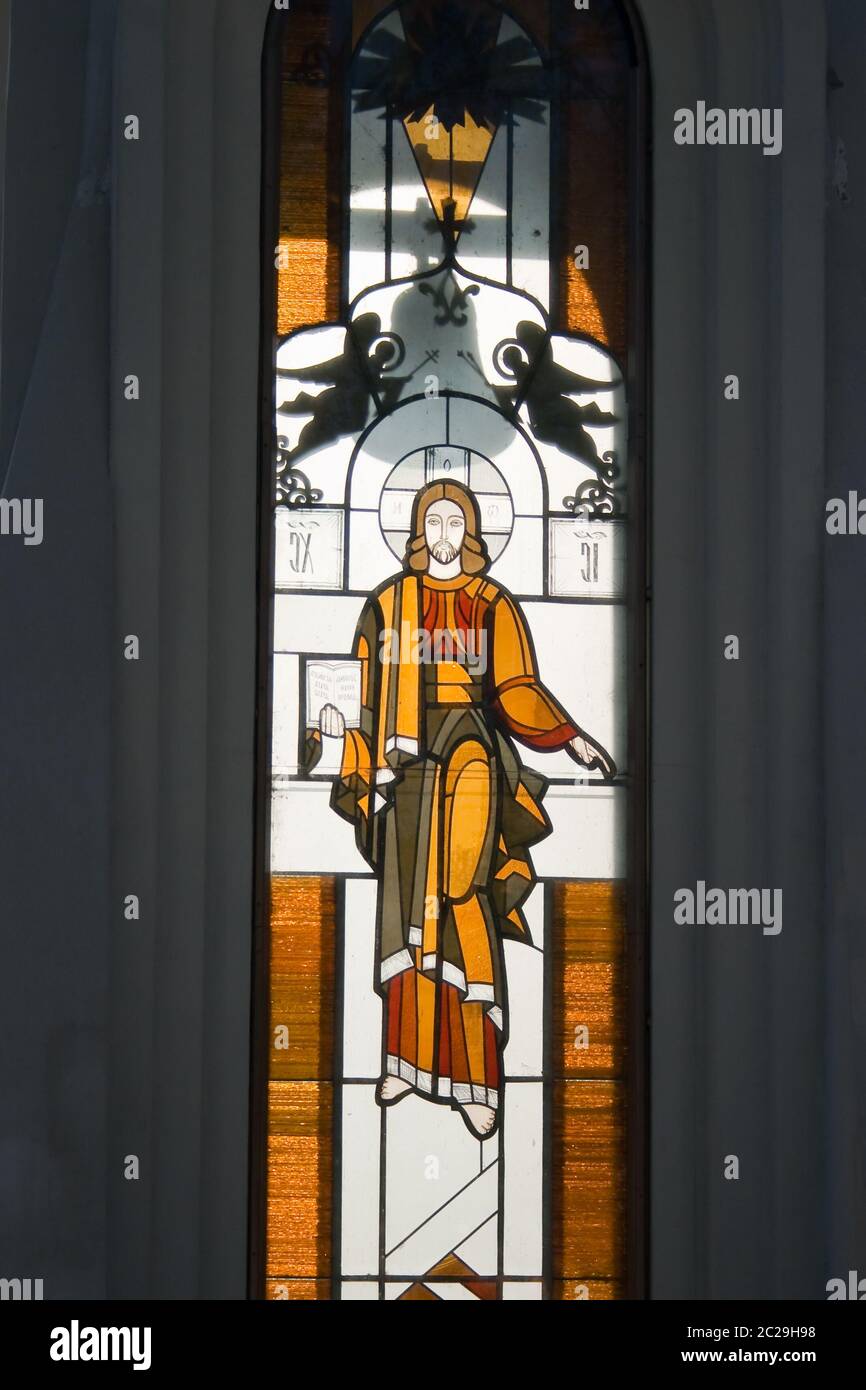Stained glass window. Yaroslavl. Russia Stock Photo - Alamy