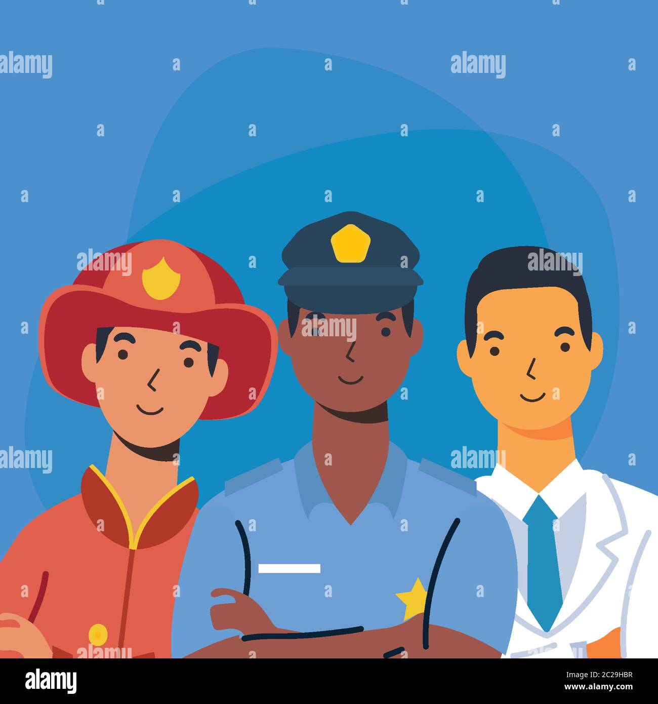 firefighter police and doctor man design, Workers actions working ...