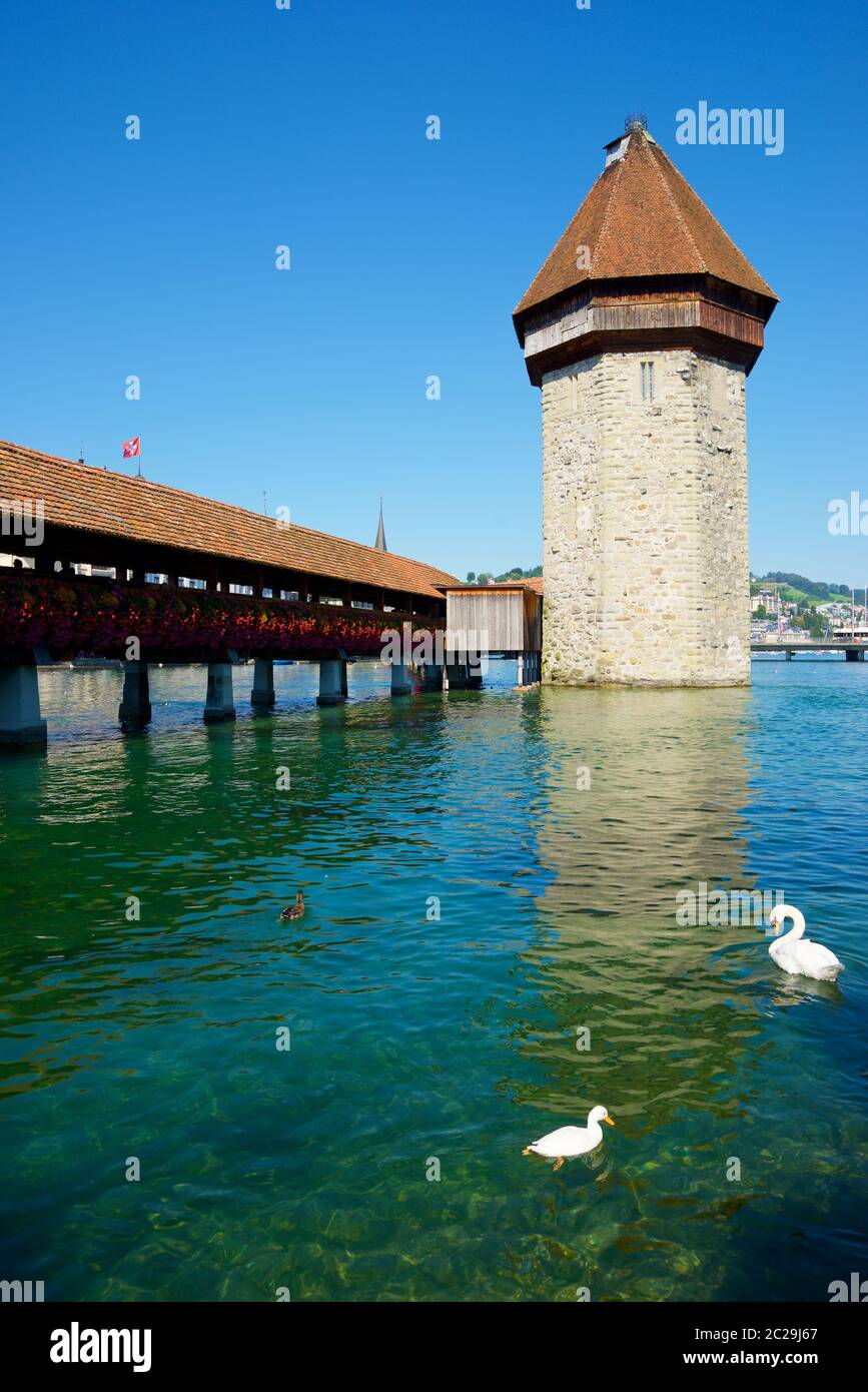 Famous Chapel Bridge view in old town of Lucerne in Switzerland Stock ...