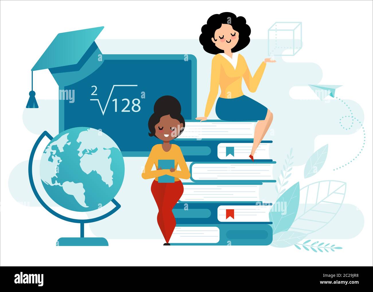 Teachers and books. School or college workers with globe, books and ...