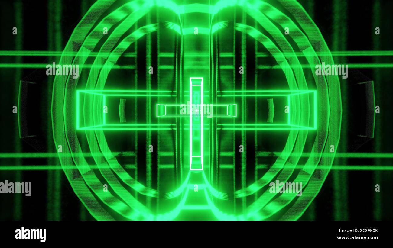 holy green vintage and futuristic christian cross 3d rendering ...
