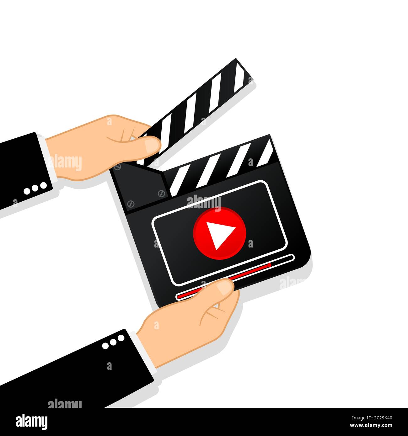 Flat movie clapperboard symbol in human hands. Film icon ...
