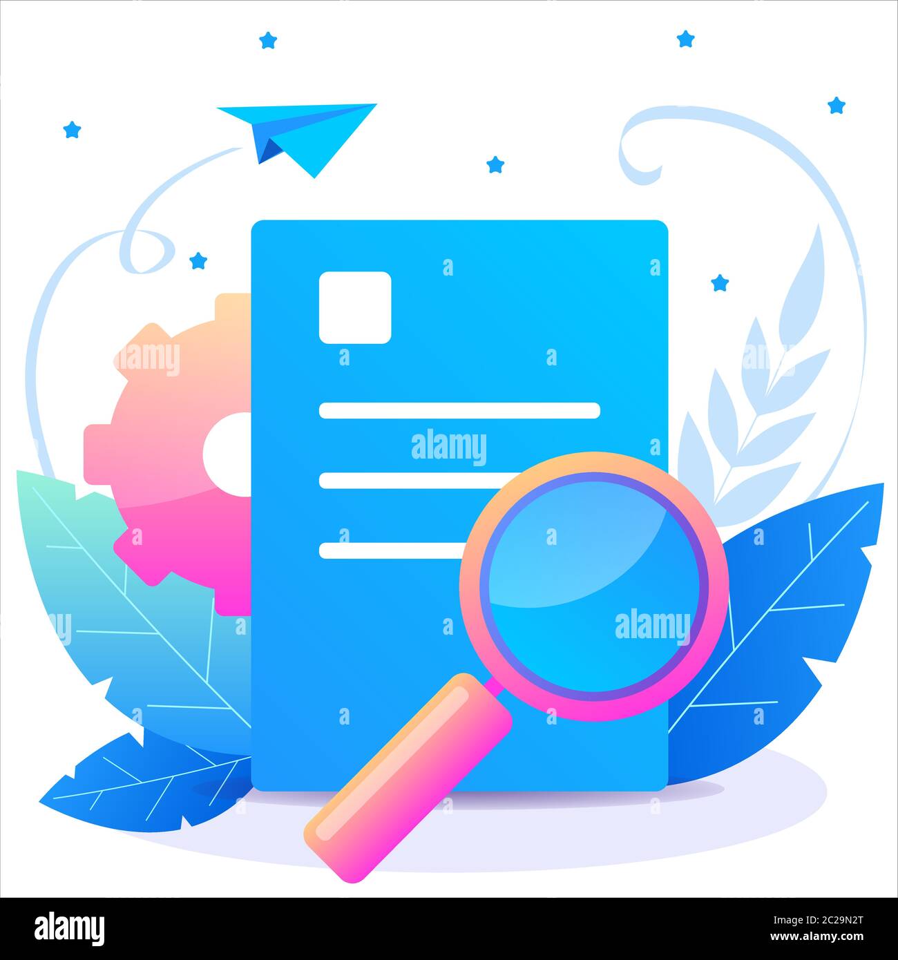 Document with magnifier glass. Search information. Analitycs Stock ...